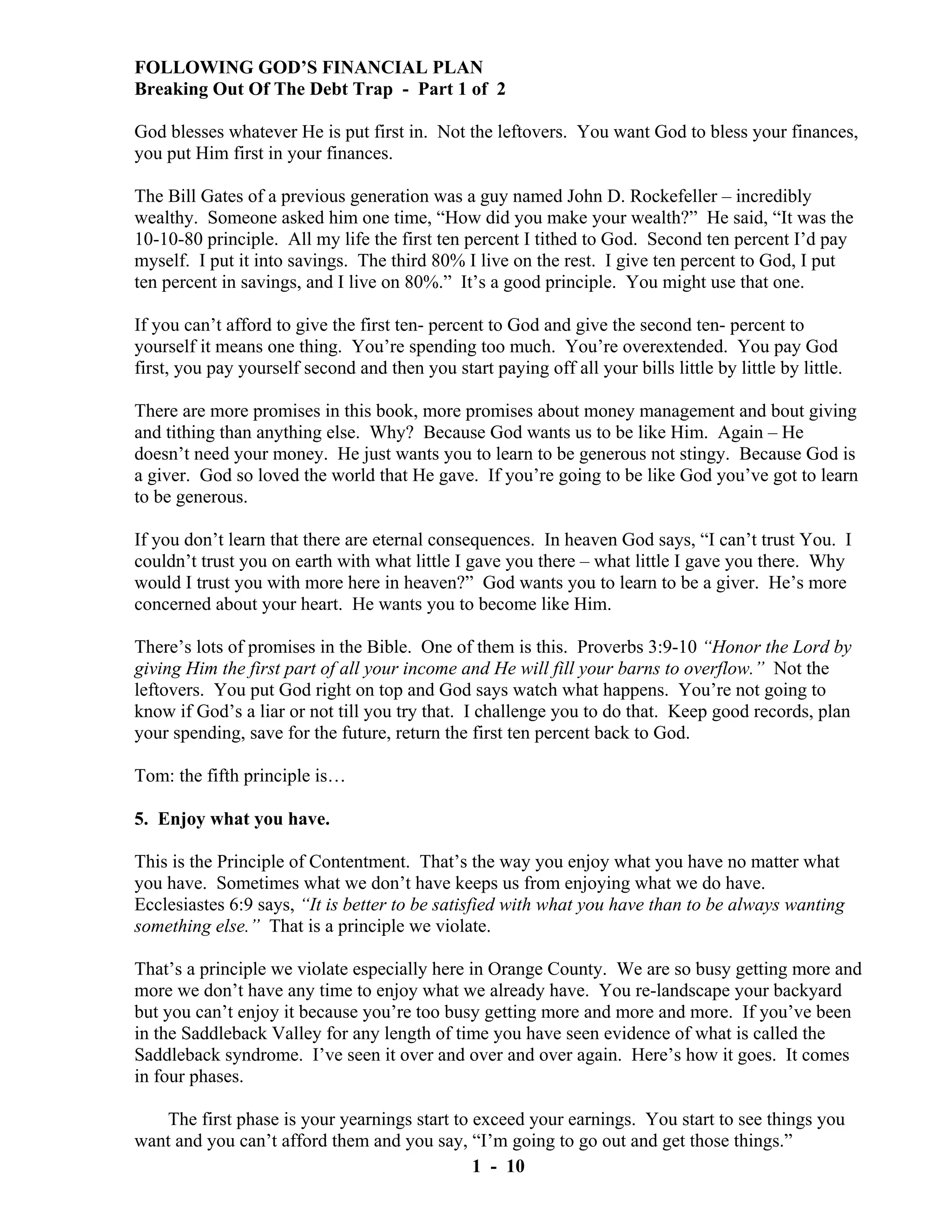 Following gods financial plan | PDF