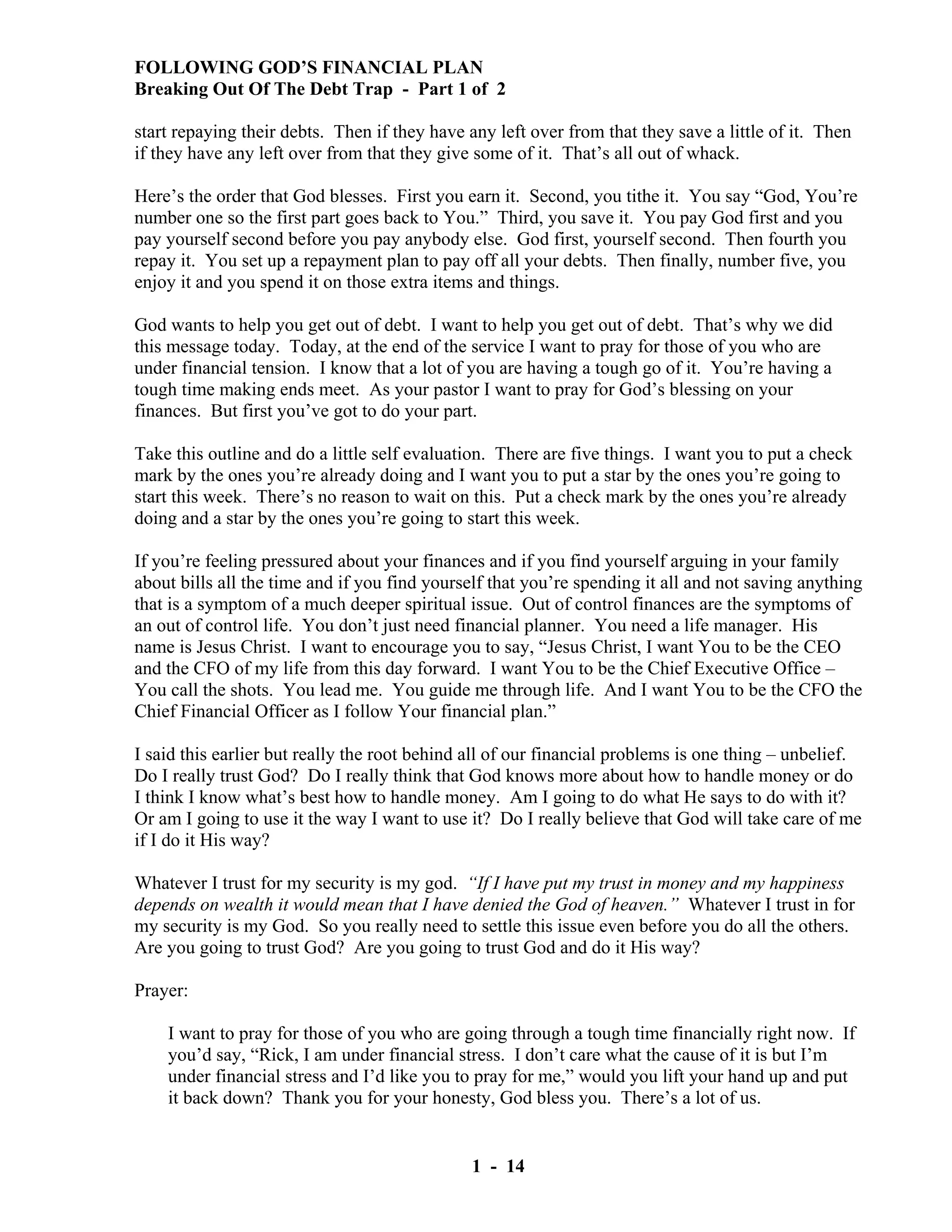 Following gods financial plan | PDF