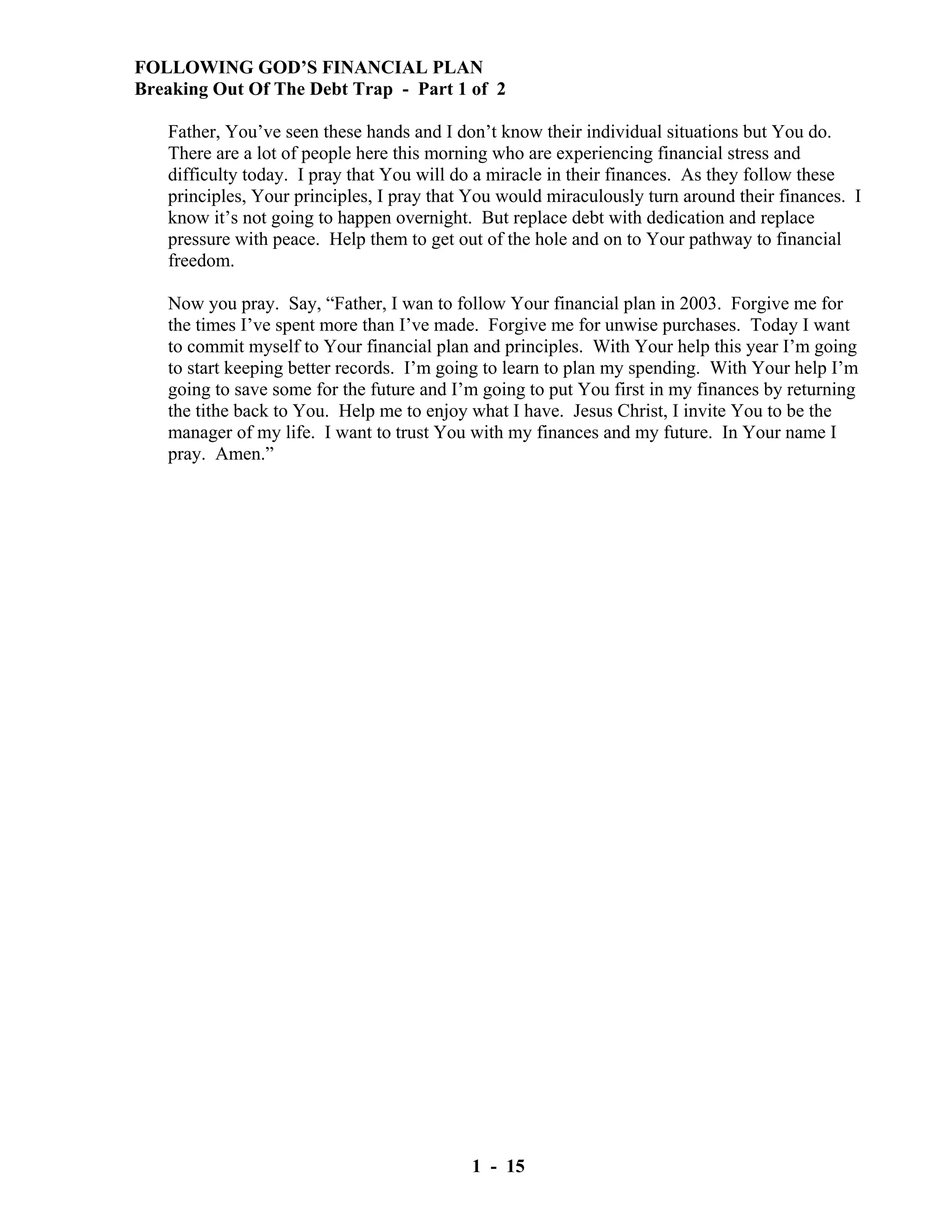 Following gods financial plan | PDF