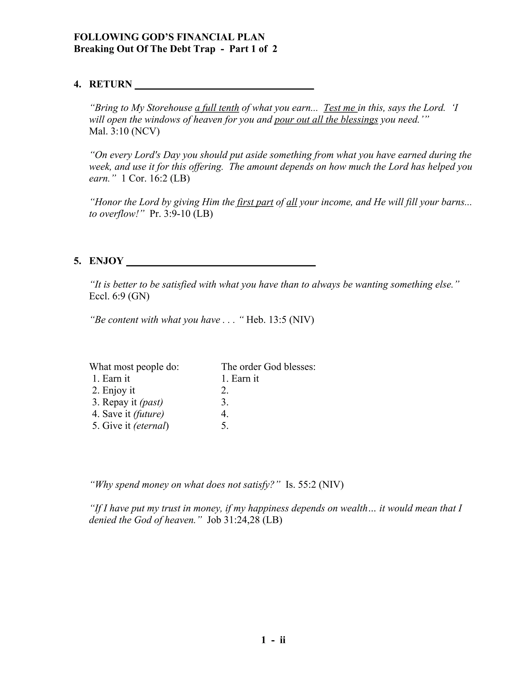 Following gods financial plan | PDF