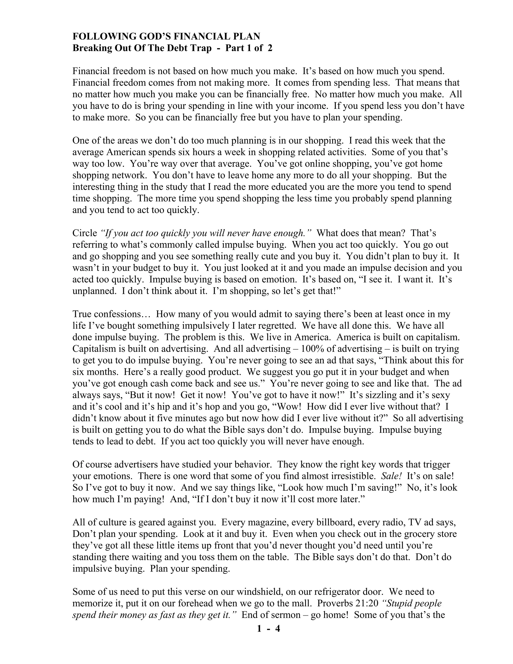 Following gods financial plan | PDF