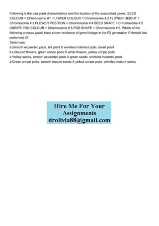 Following is the pea plant characteristics and the location .pdf