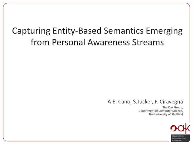 Entity-Based Semantics Emerging from Personal Awareness Streams | PPT