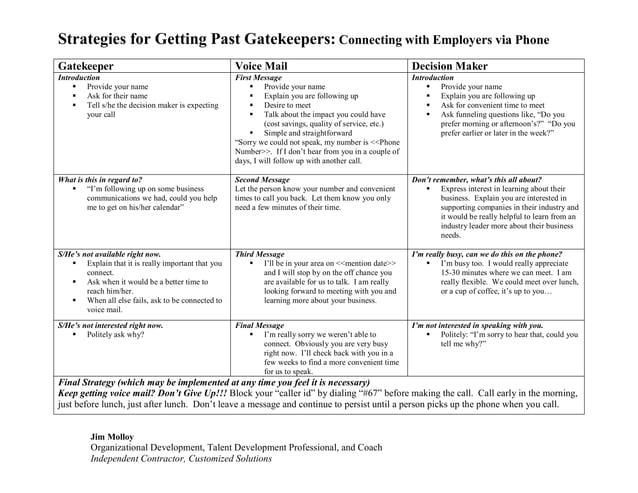 Follow Up Calls Getting Past Gatekeepers | PDF | Business | Business ...