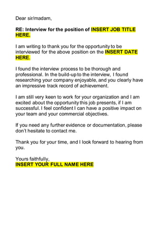 Follow Up Email Sample After Interview