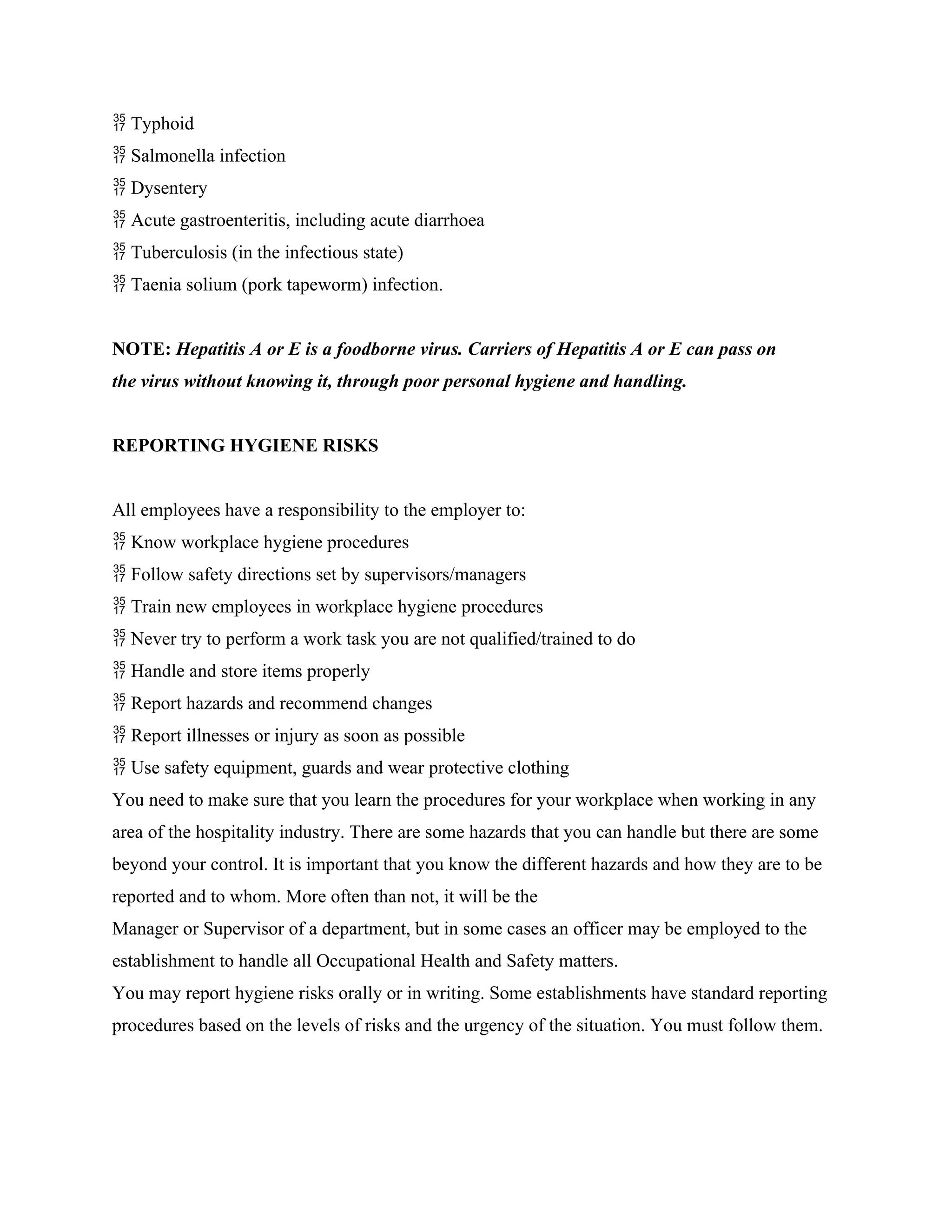 Follow workplace hygiene procedures to follow | PDF