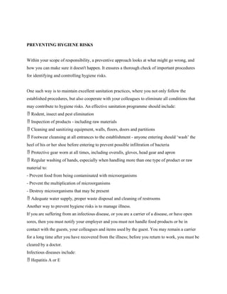 Follow workplace hygiene procedures to follow | DOC