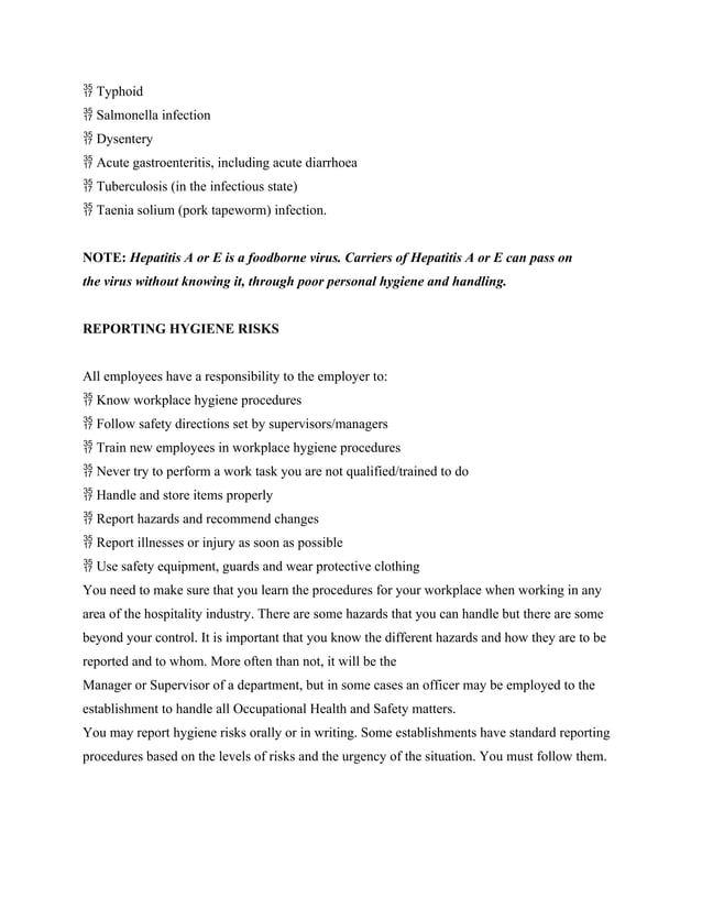 Follow workplace hygiene procedures to follow | PDF