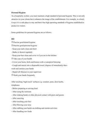 Follow workplace hygiene procedures to follow | DOC
