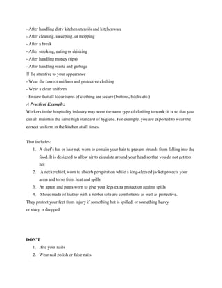 Follow workplace hygiene procedures to follow | DOC