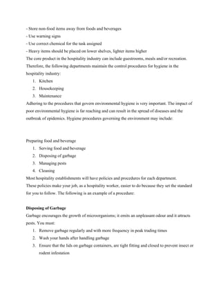 Follow workplace hygiene procedures to follow | DOC