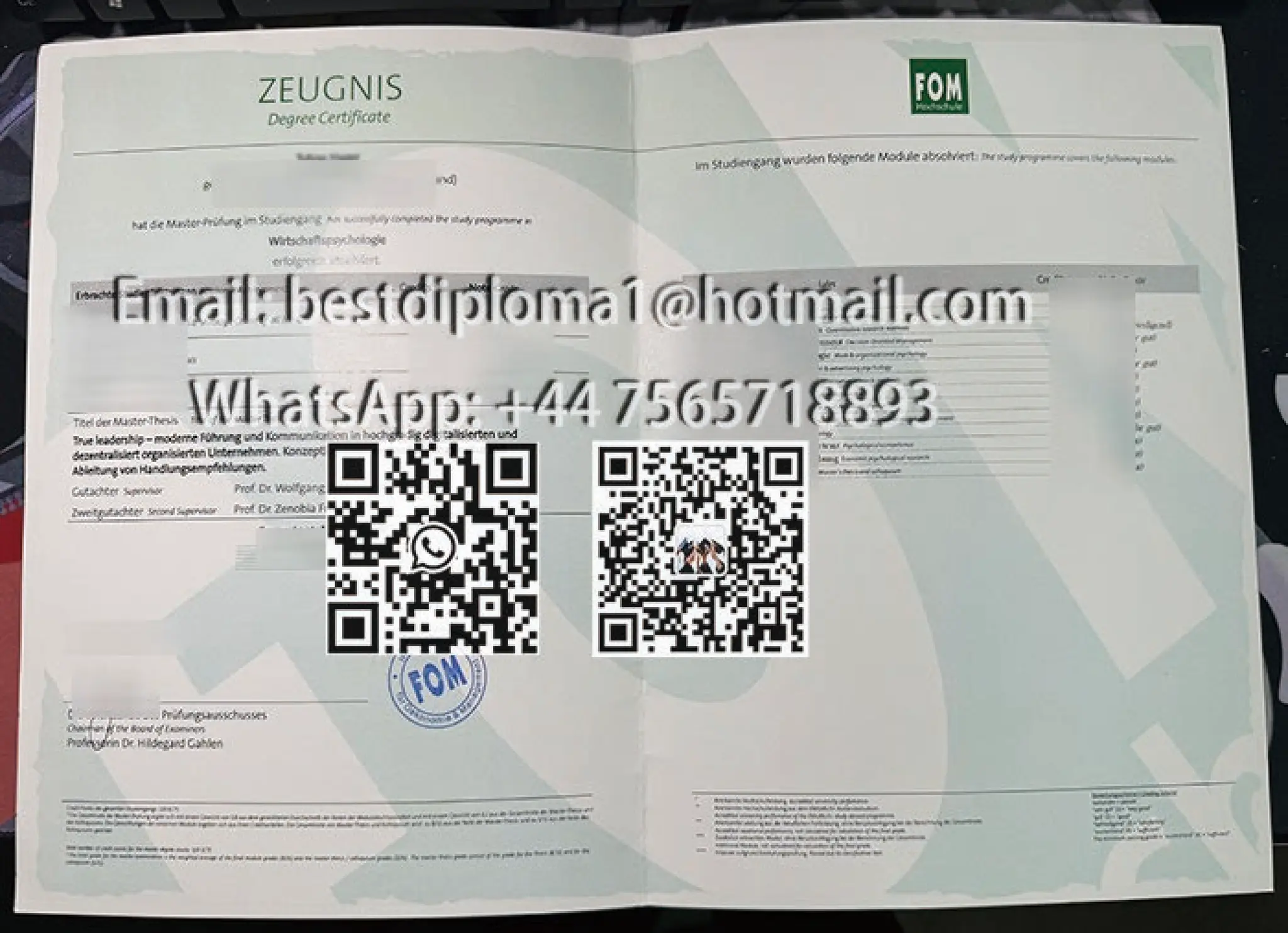 FOM Hochschule Zeugnis, University of Applied Sciences for Economics ...