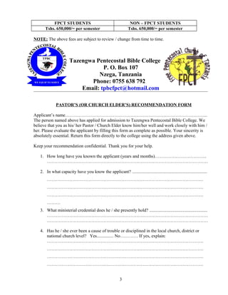 Fomu kujiunga degree tpbc | DOC