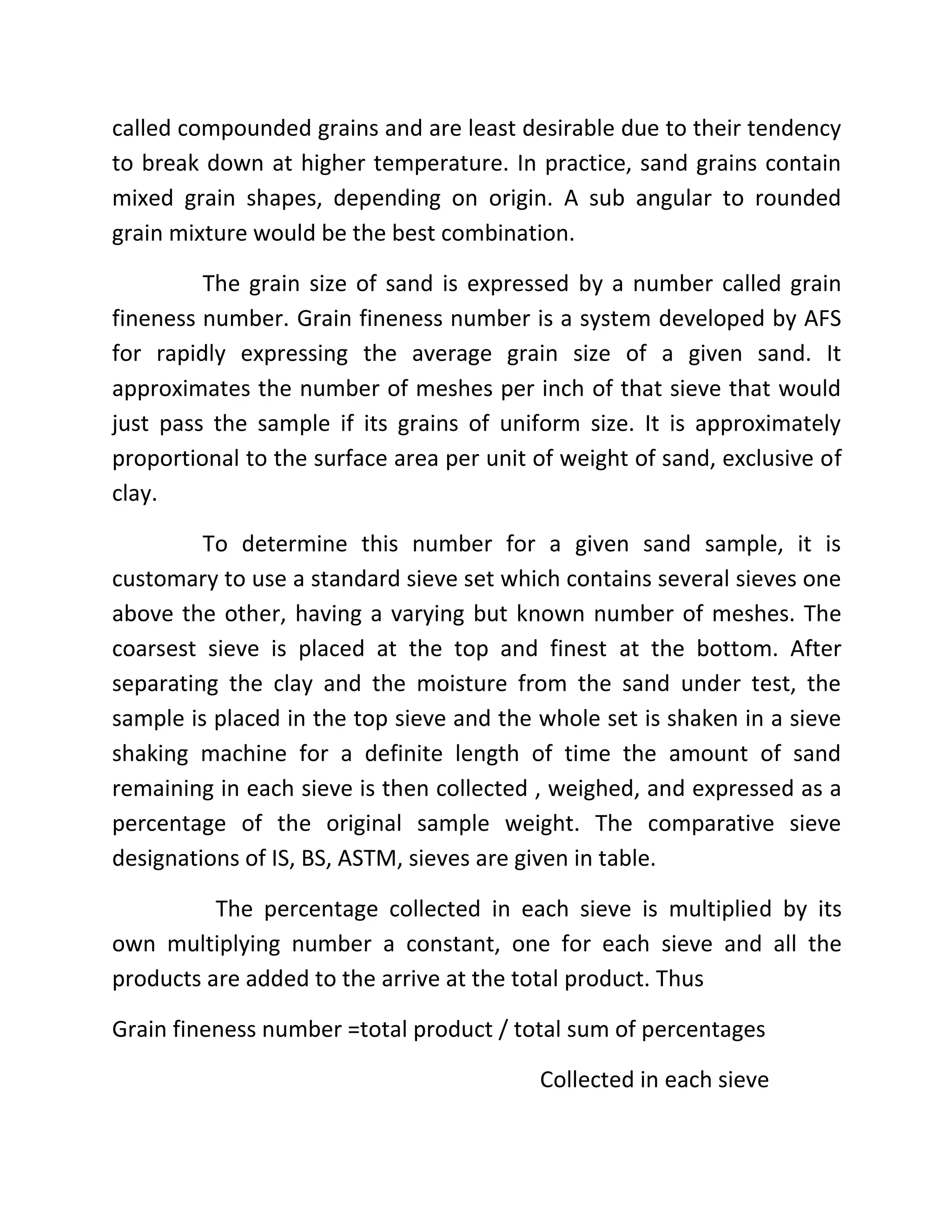 DETERMINATION OF AVERAGE GRAIN SIZE AND DISTRIBUTION OF MOULDING SAND | PDF