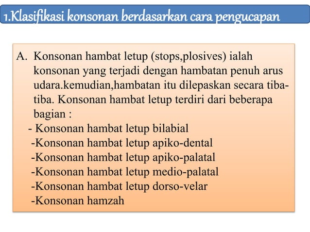 Fonologi - bahasa indonesia- jenis jenis konsonan | PPTX