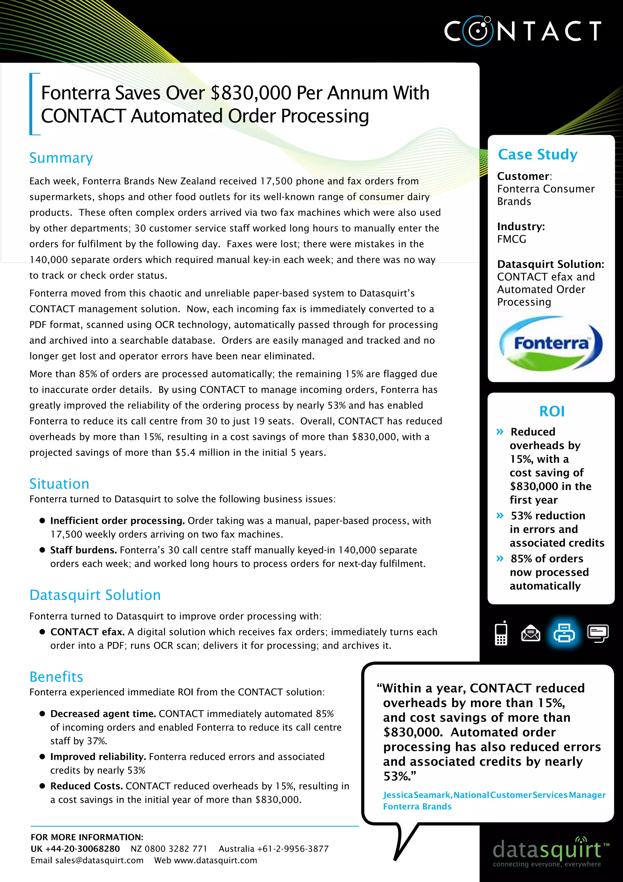 Fonterra Consumer Brands Contact Case Study | PDF