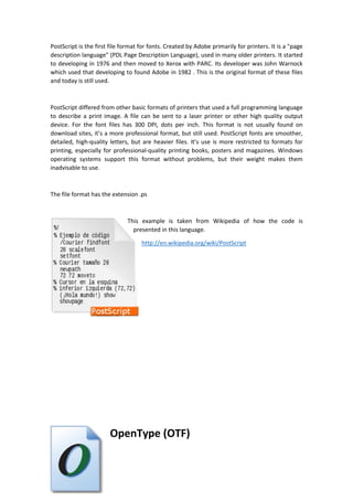 Font file formats: TrueType (TTF), PostScript y OpenType (OTF) | PDF