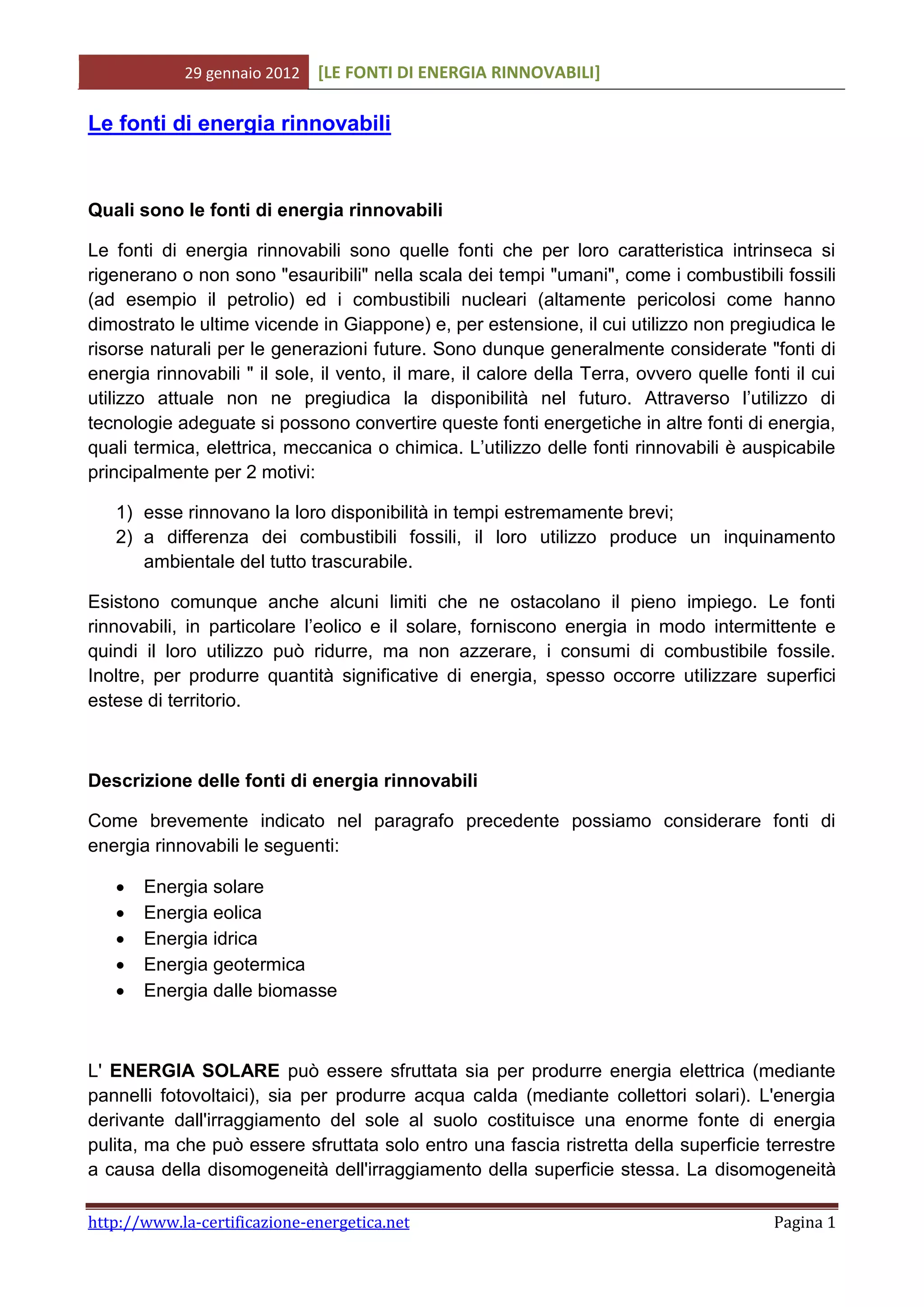 Fonti di energia rinnovabili | PDF