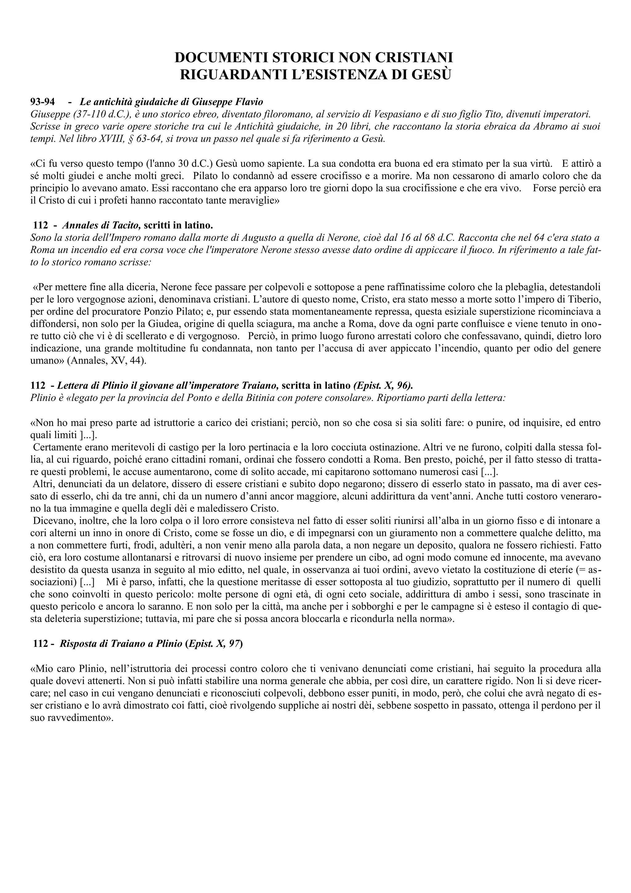 Fonti Storiche Non Cristiane Su Gesù | DOC