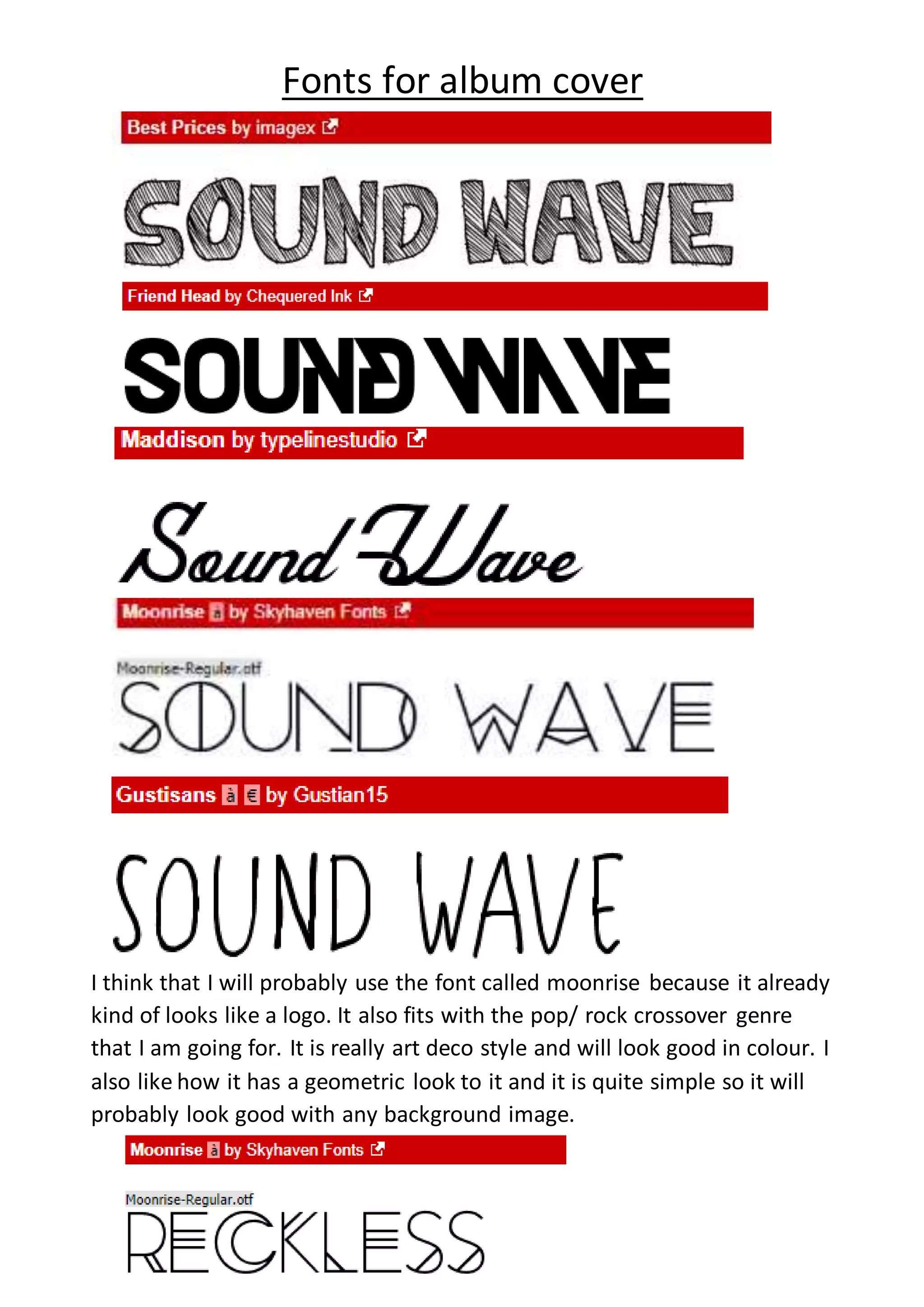 Fonts for album cover | DOCX
