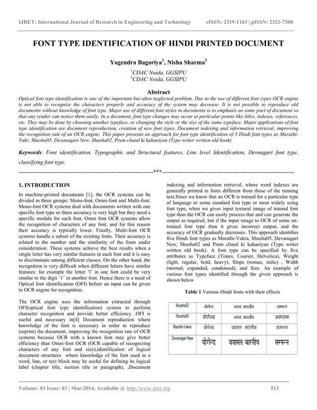 Font type identification of hindi printed document | PDF