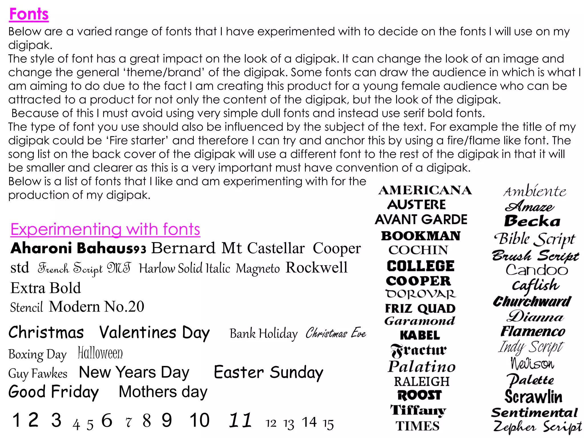 Font Research for Digipak | PPTX