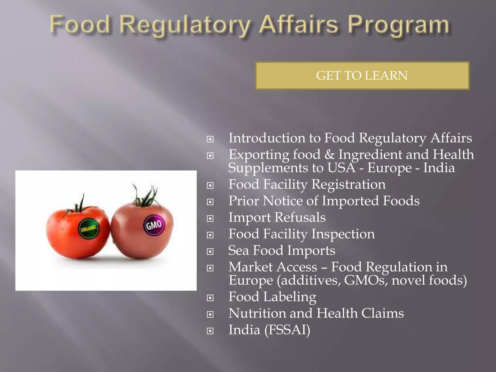 Food Regulatory Affairs Program | PPTX