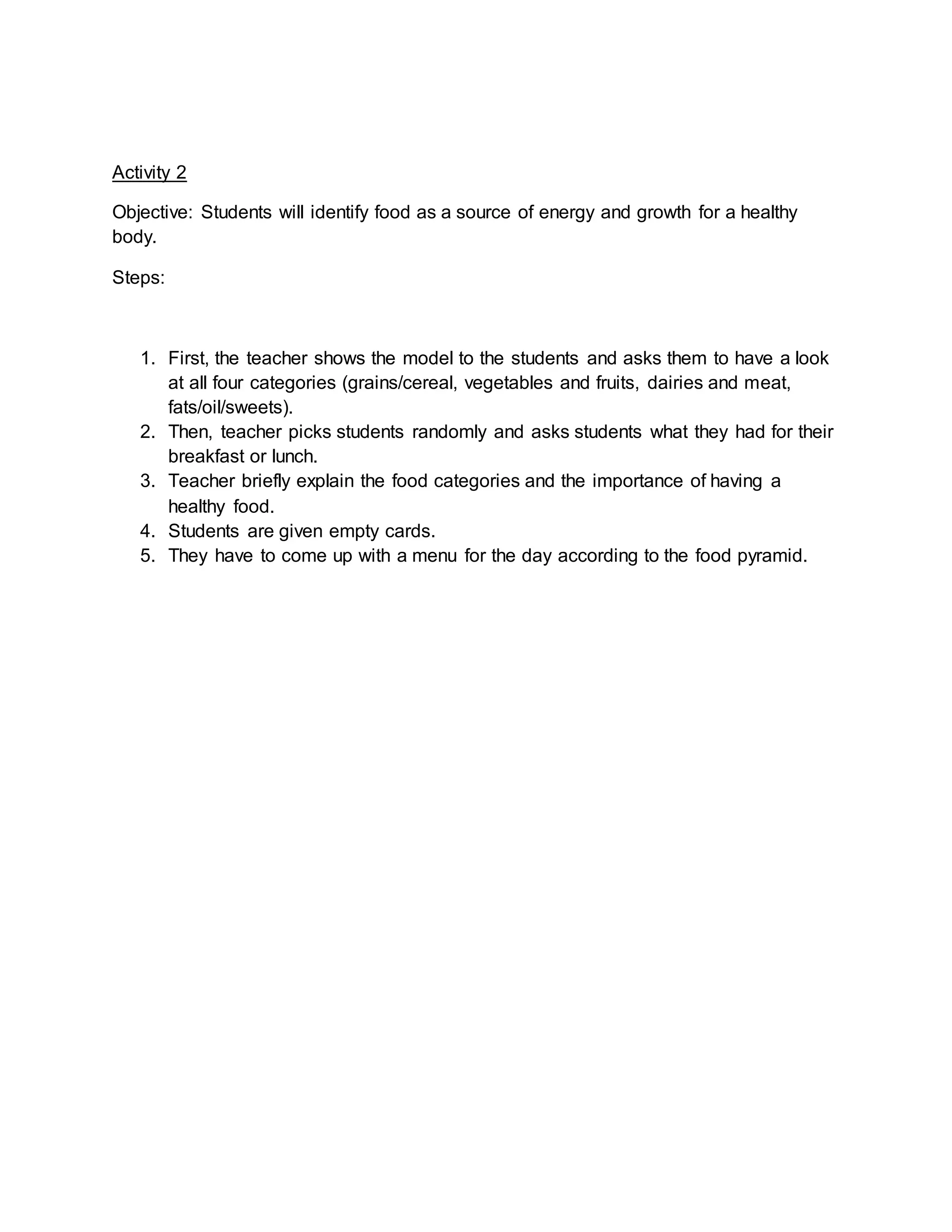 lesson plan (activity) - Food pyramid | DOCX