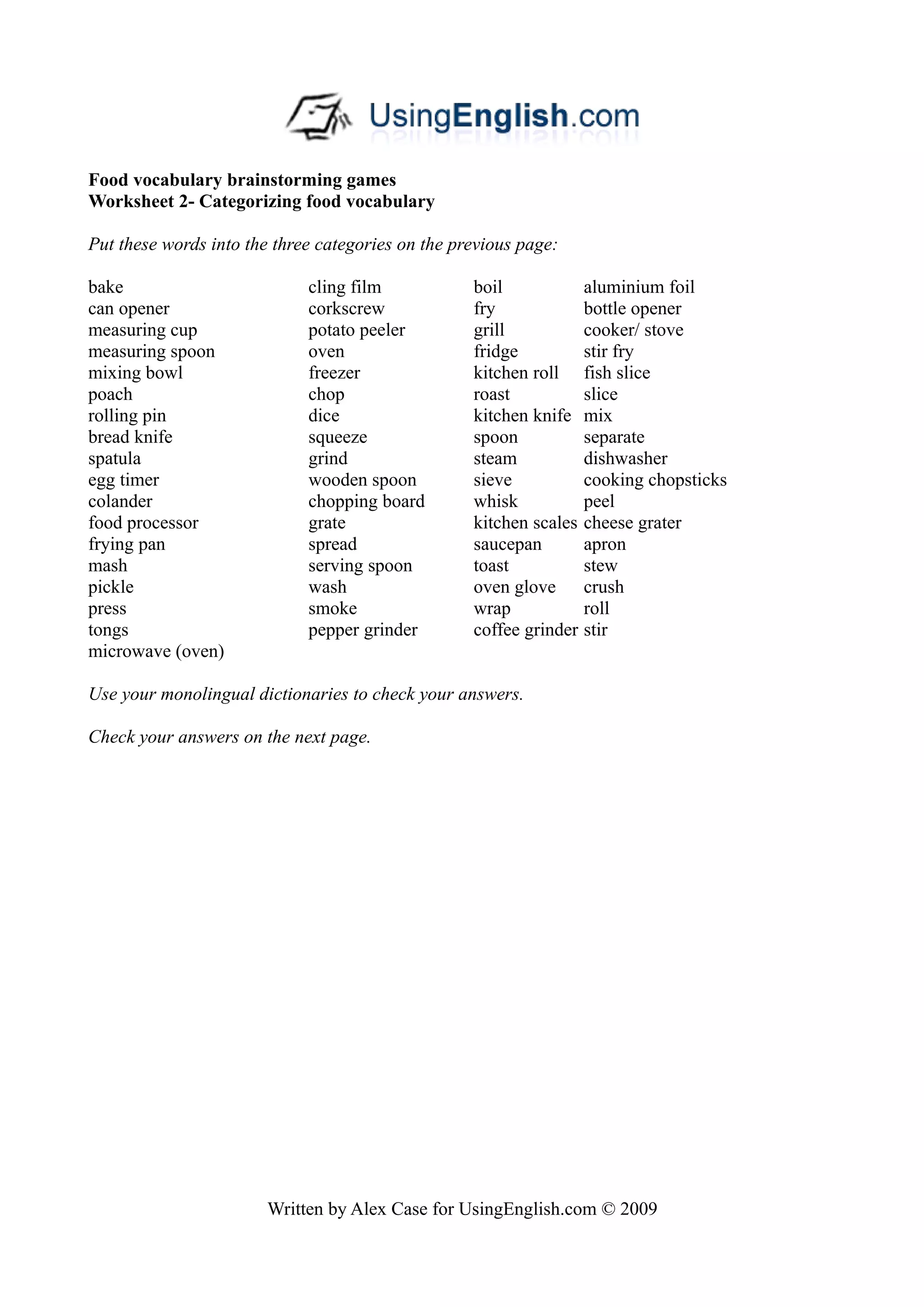 Food vocabulary-brainstorming-game | PDF