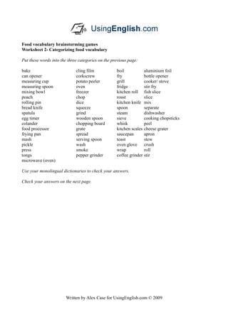 Food vocabulary-brainstorming-game | PDF