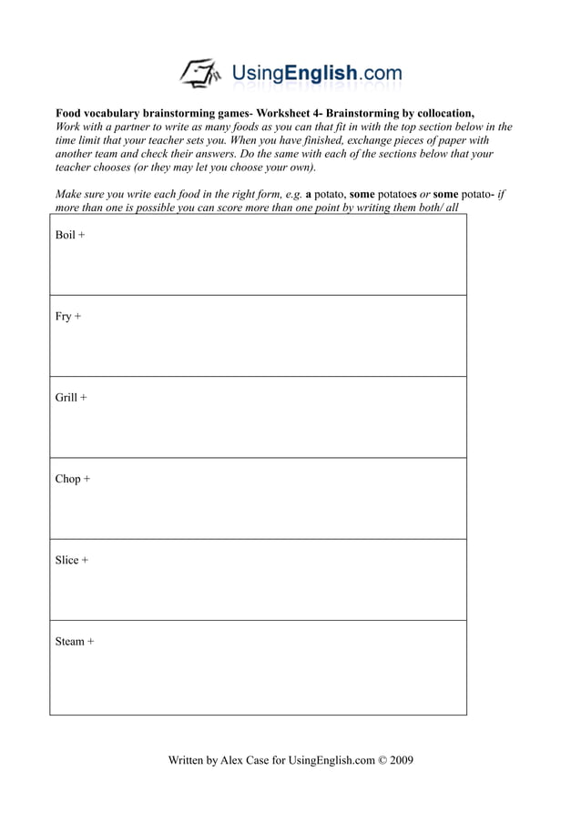 Food vocabulary-brainstorming-game | PDF