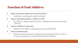 classifications of FOOD ADDITIVES and food colors | PPTX