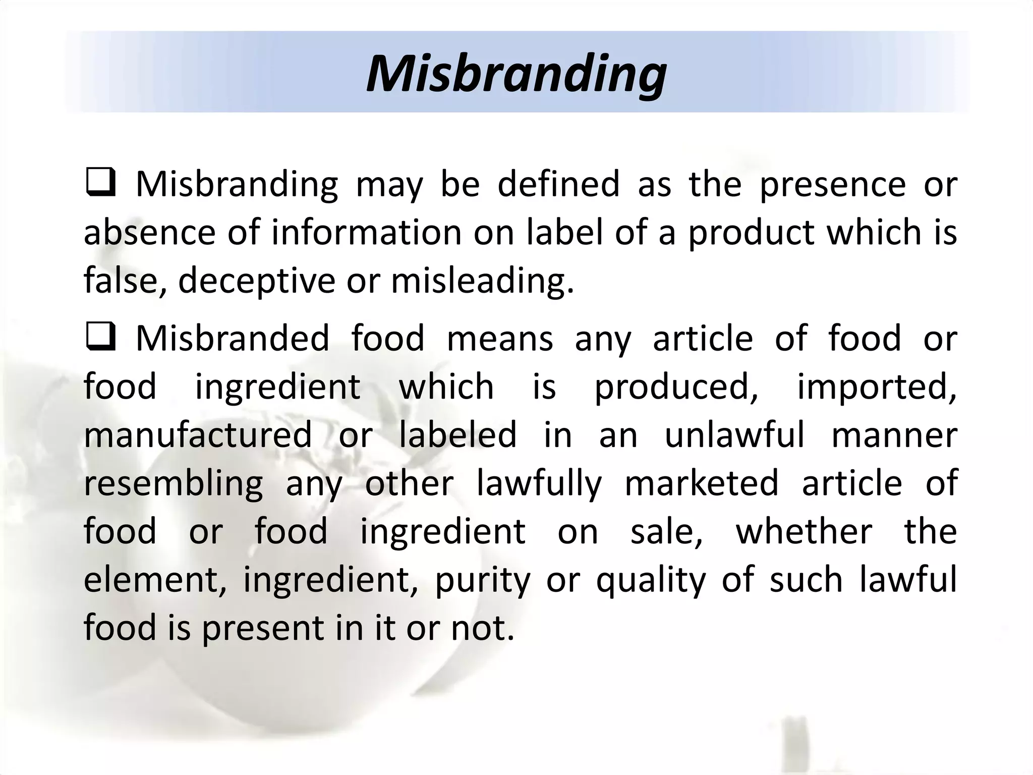 Food additives, adulteration and misbranding | PDF