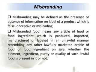 Food additives, adulteration and misbranding | PDF