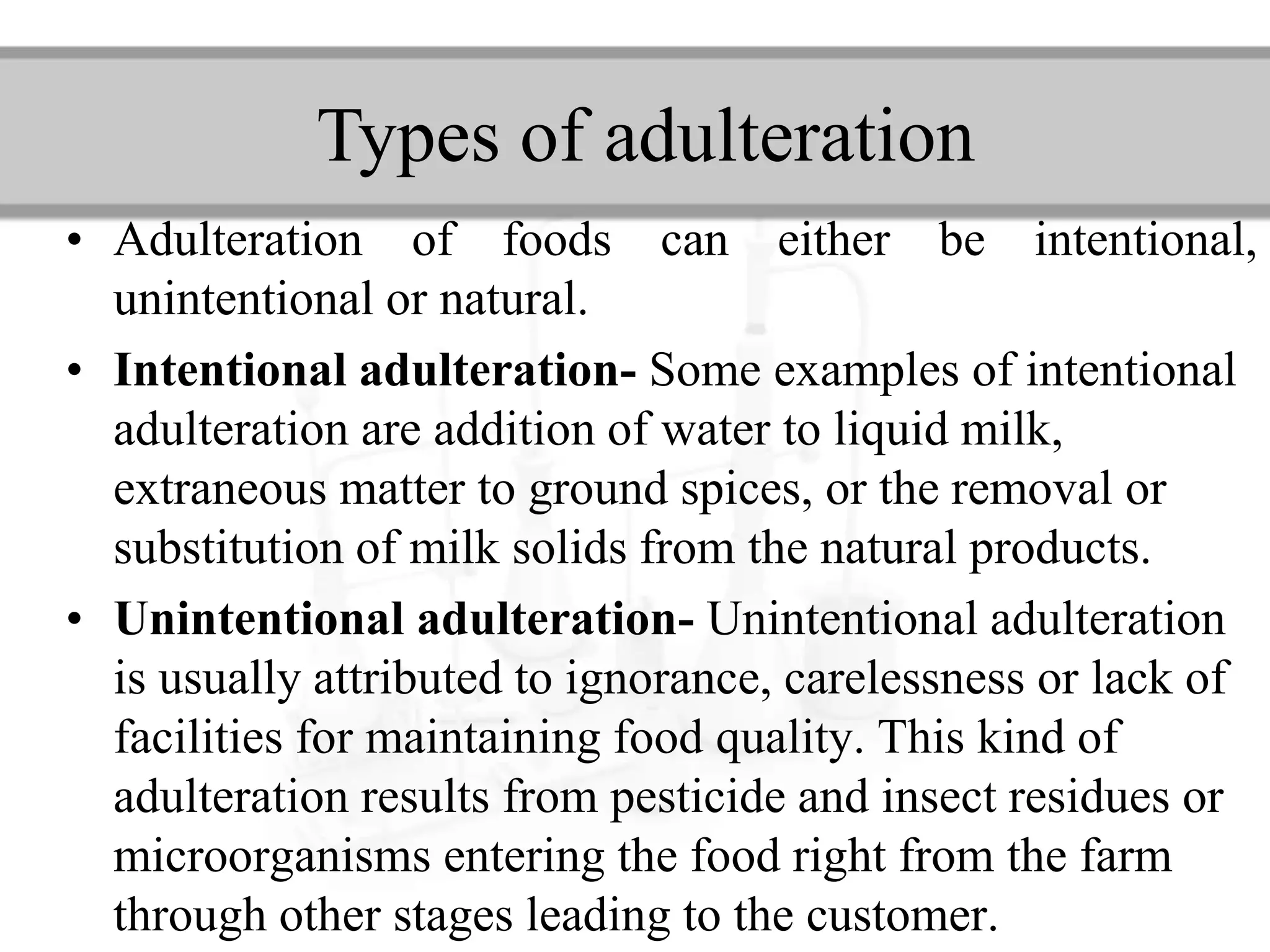 Food adulteration and detection in relation to physical, chemical ...