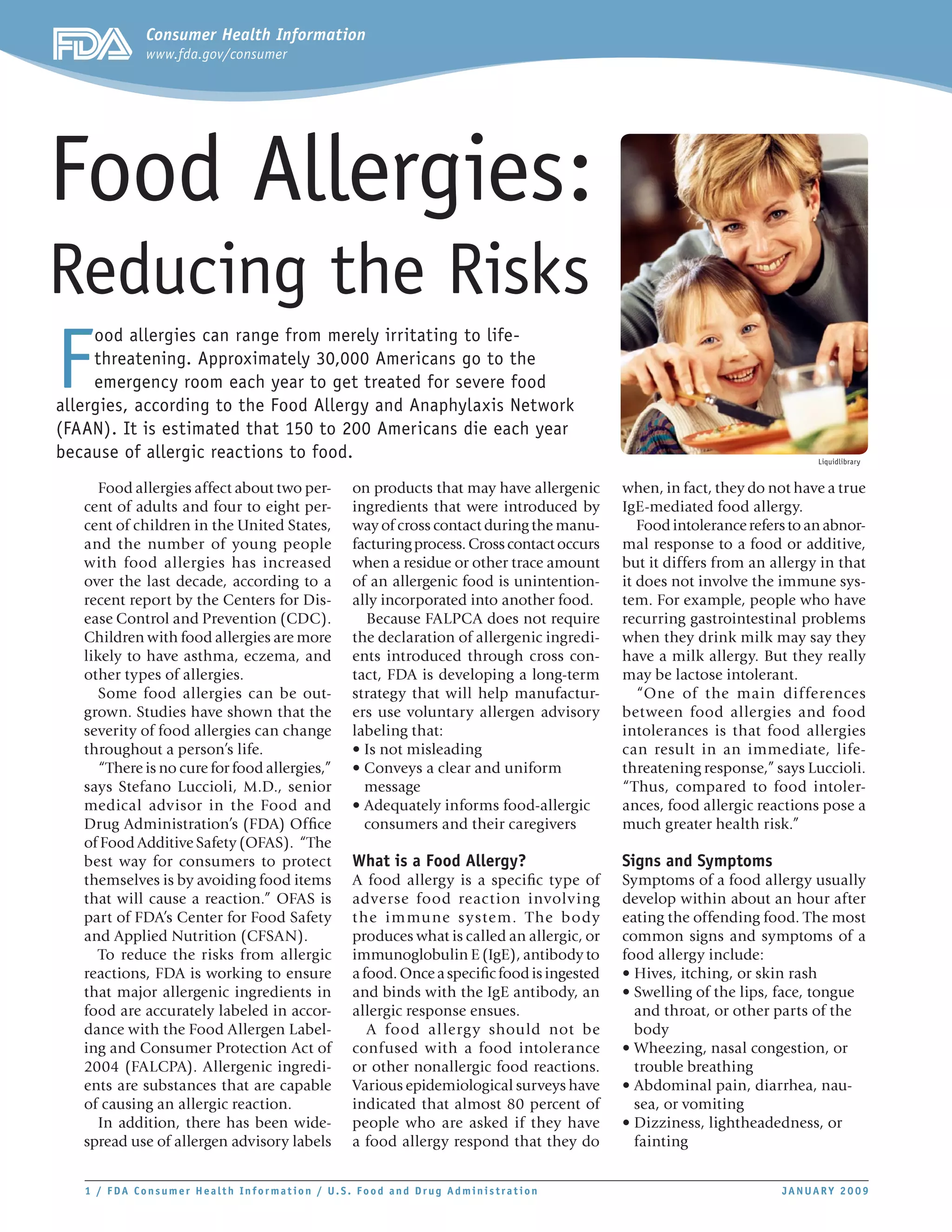 Food Allergies: Reducing the Risks | PDF