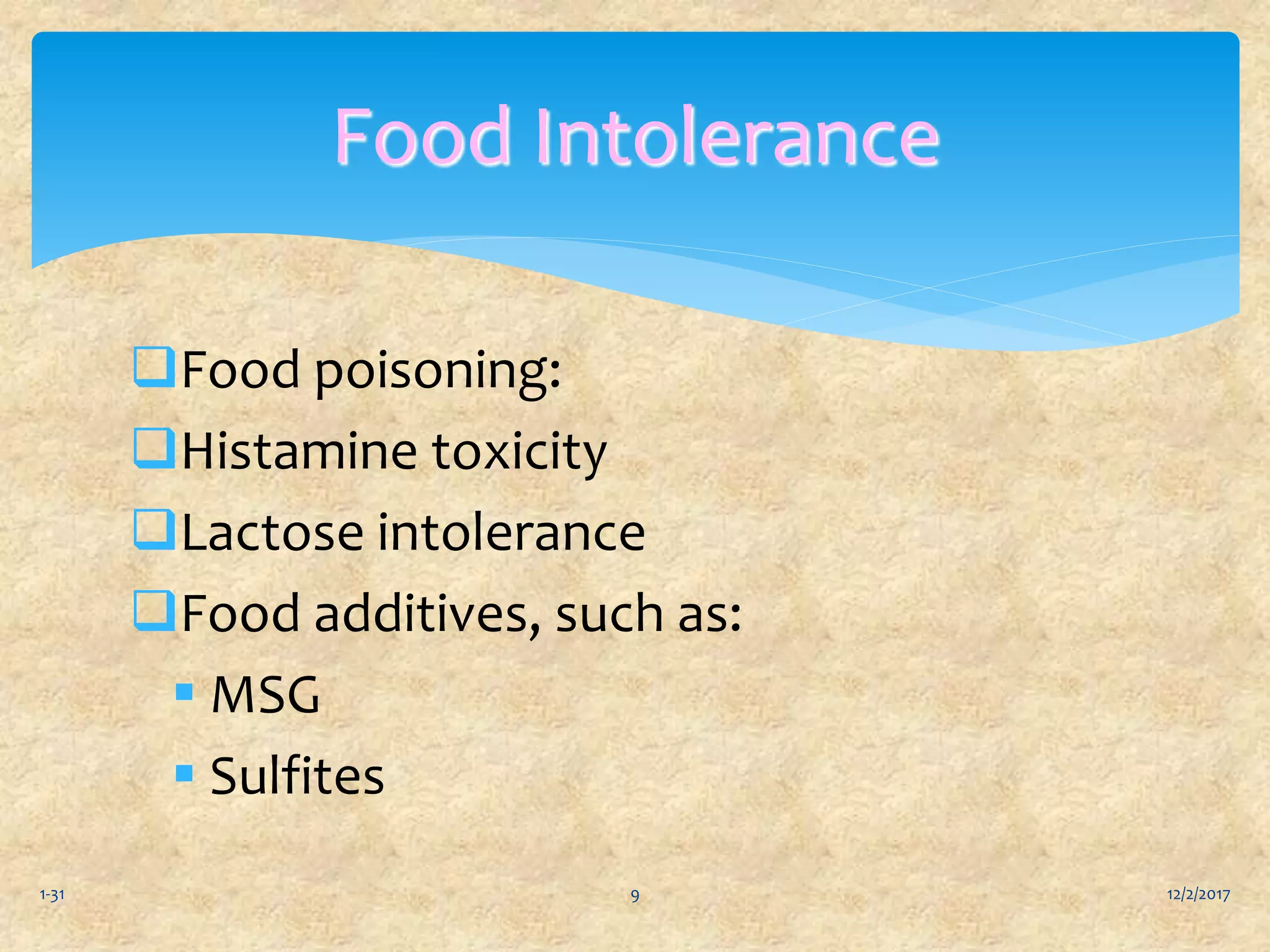 Food allergies and food intolerances ppt | PPTX
