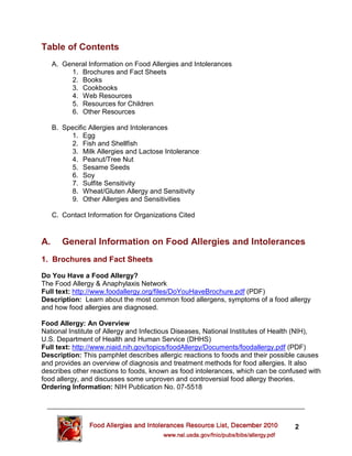 Global Medical Cures™ | Food Allergy Resources (USDA) | PDF