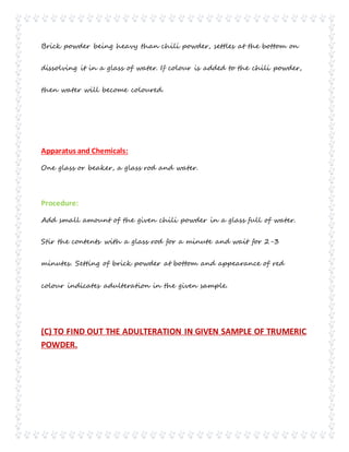 Food and Adulteration - 12th Class Chemistry Project | DOCX
