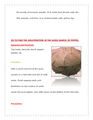 Food and Adulteration - 12th Class Chemistry Project | DOCX