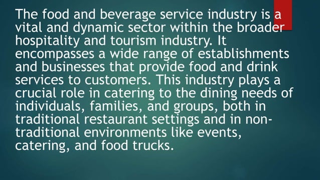 FOOD AND BEVERAGE INTRODUCTION.pptx | Food Industry | Industries