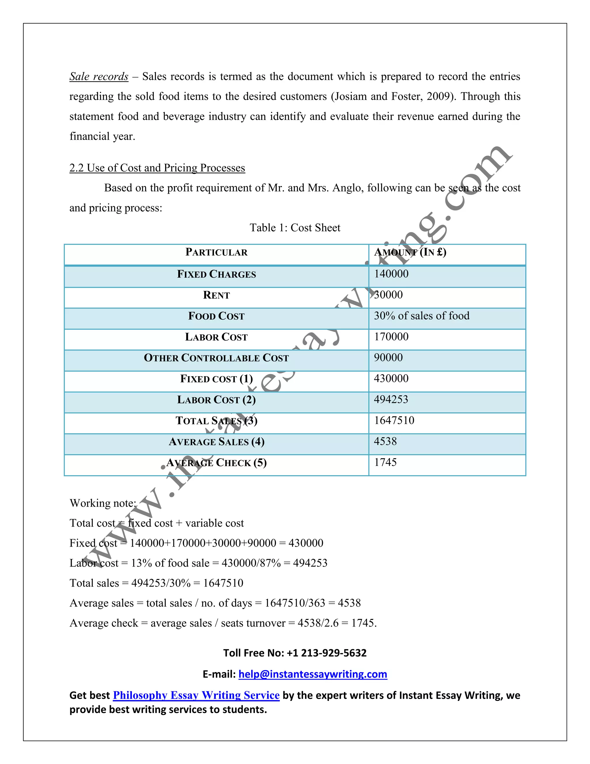 Sample Report on Food and Beverage Operations Management | PDF