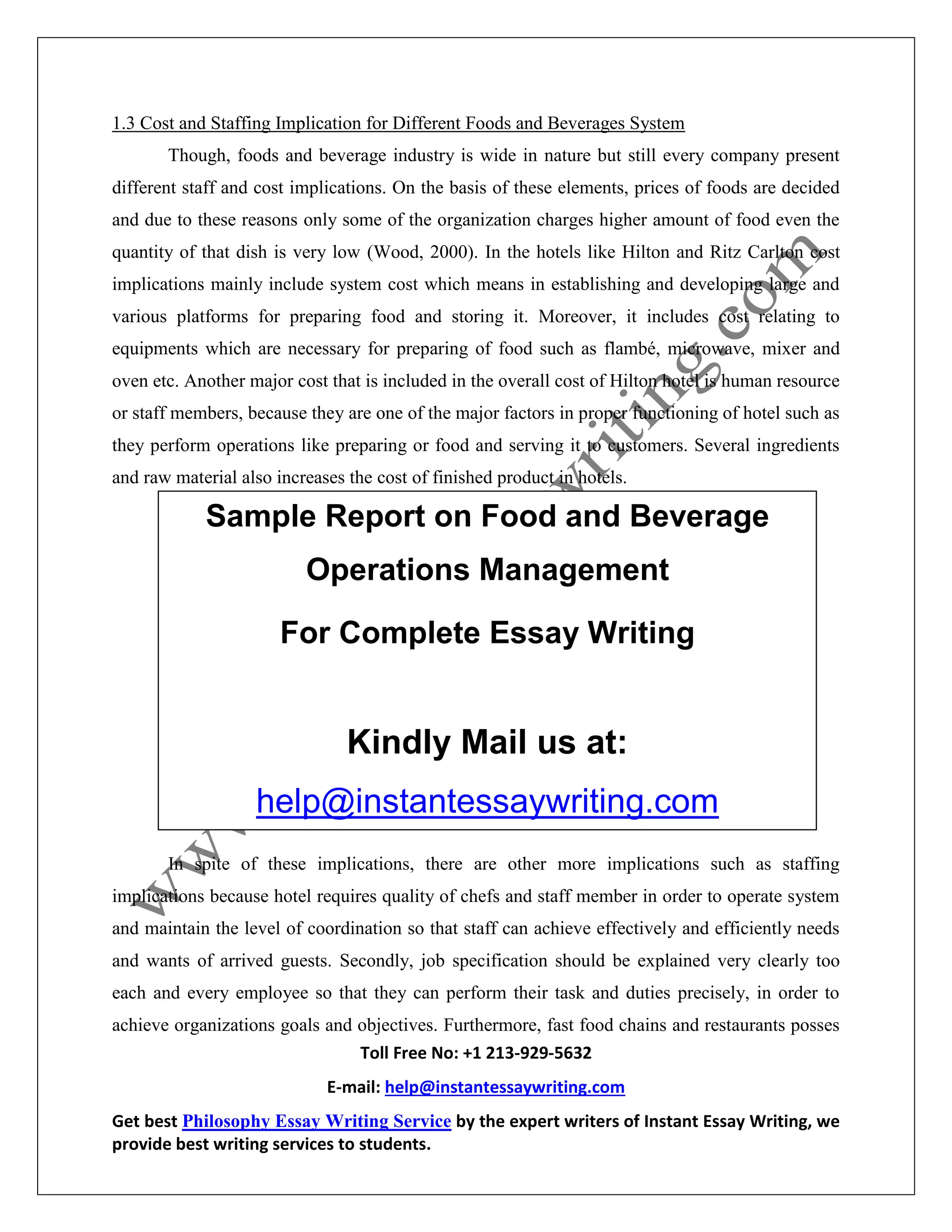 Sample Report on Food and Beverage Operations Management | PDF