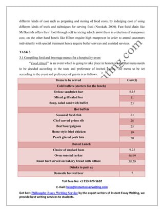 Sample Report on Food and Beverage Operations Management | PDF