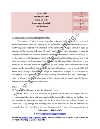 Sample Report on Food and Beverage Operations Management | PDF