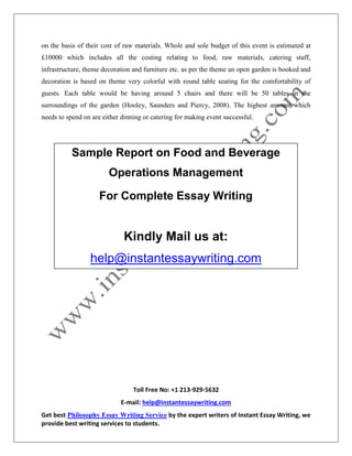 Sample Report on Food and Beverage Operations Management | PDF