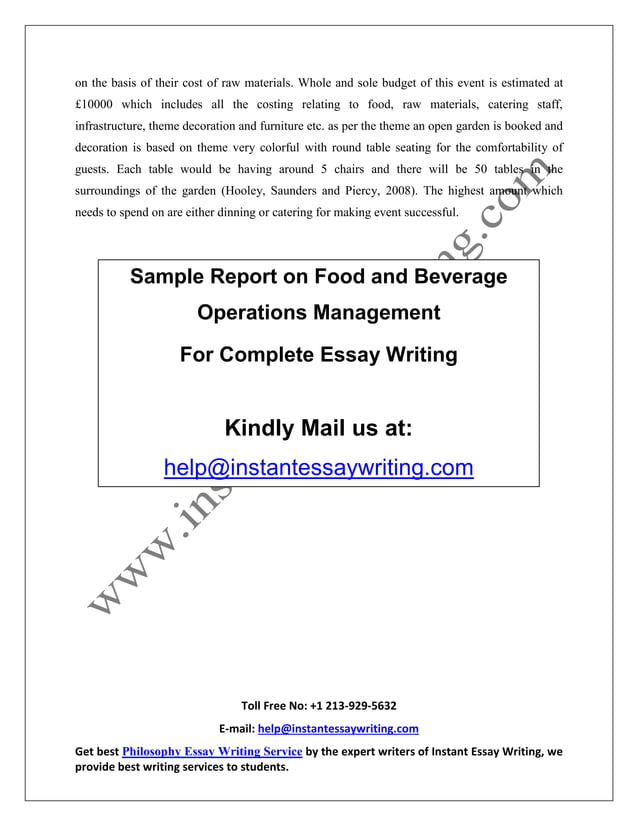 Sample Report on Food and Beverage Operations Management | PDF | Food ...