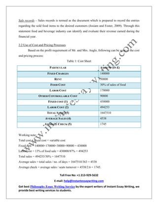 Sample Report on Food and Beverage Operations Management | PDF