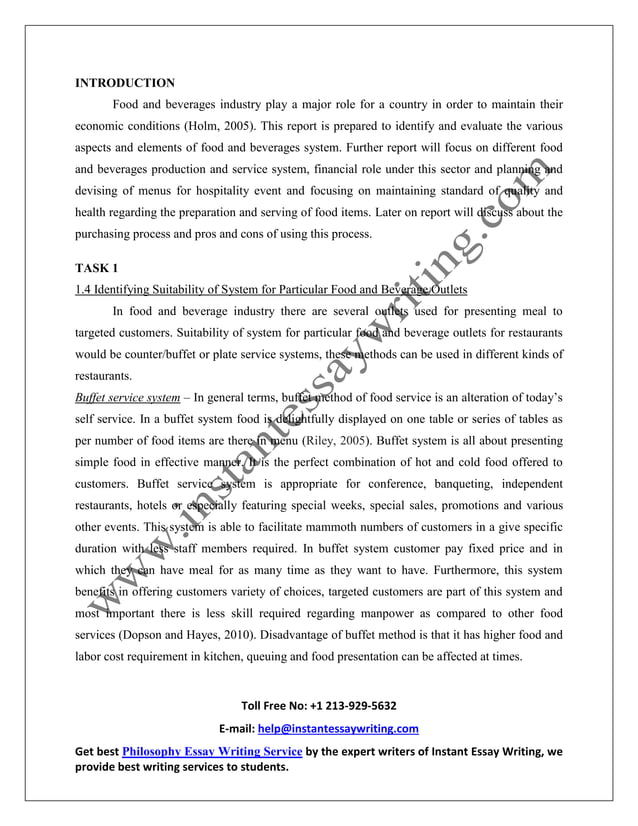 Sample Report on Food and Beverage Operations Management | PDF | Food ...