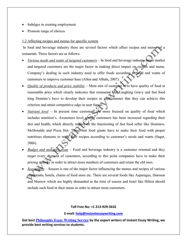 Sample Report on Food and Beverage Operations Management | PDF | Food ...